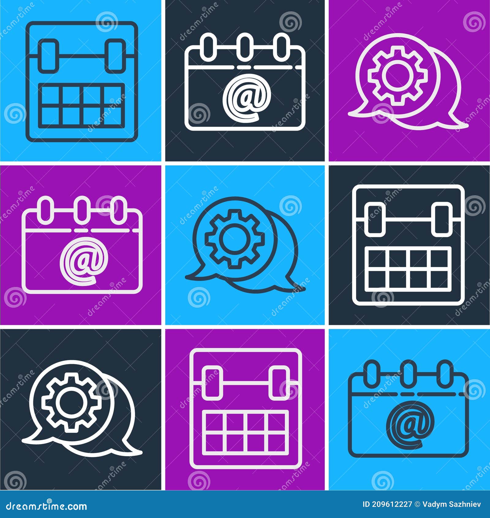 Set Line Calendar, Speech Bubble Chat and Calendar with Email Icon ...