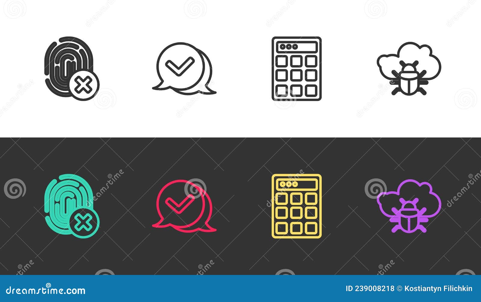 Set Line Cancelled Fingerprint, Check Mark Speech Bubble, Password ... Set Line Cancelled Fingerprint, Check Mark Speech Bubble, Password ...