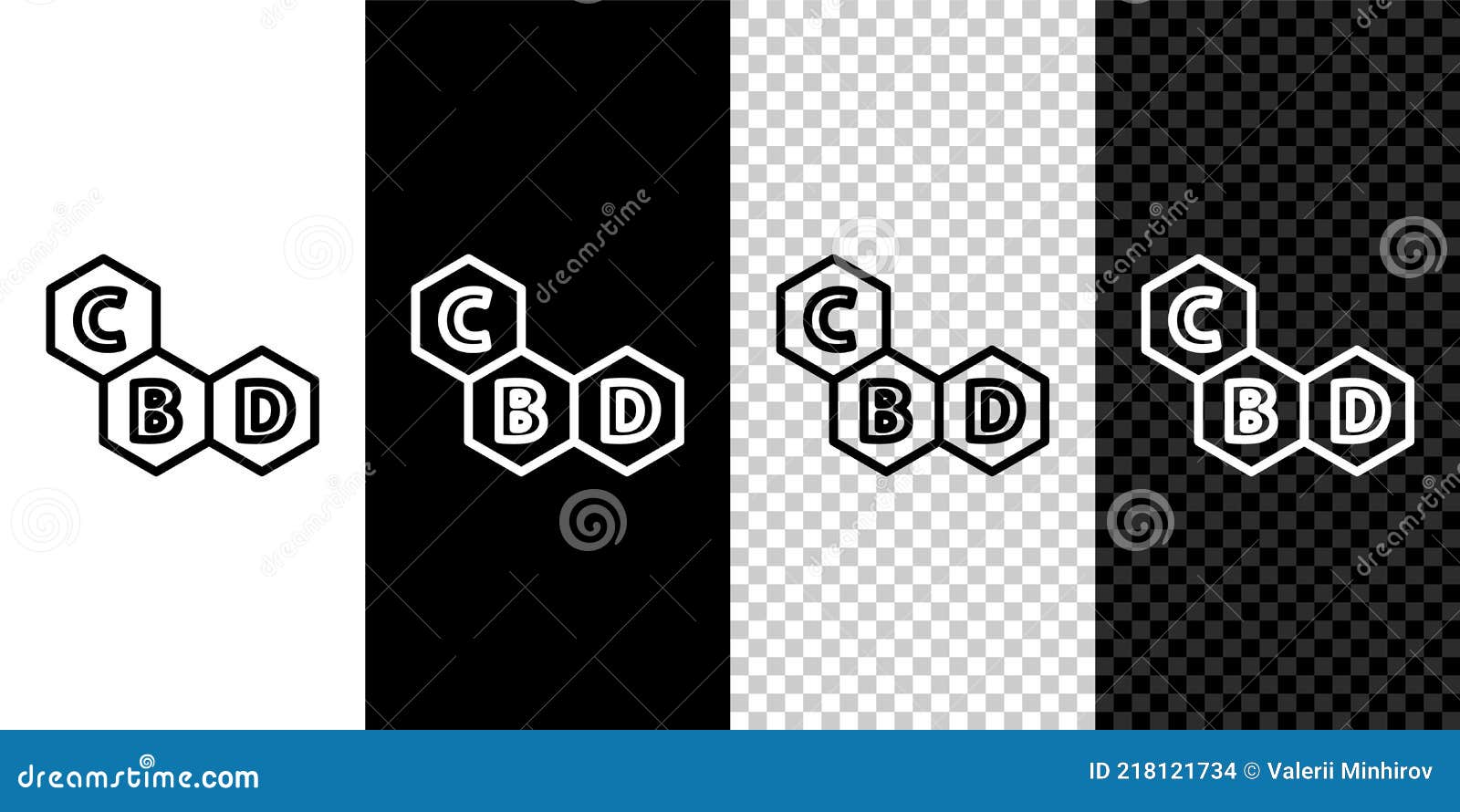 Set Line Cannabis Molecule Icon Isolated on Black and White Background ...