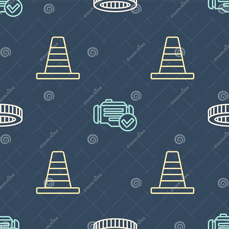 Set Line Car Air Filter, Traffic Cone and Check Engine on Seamless ...