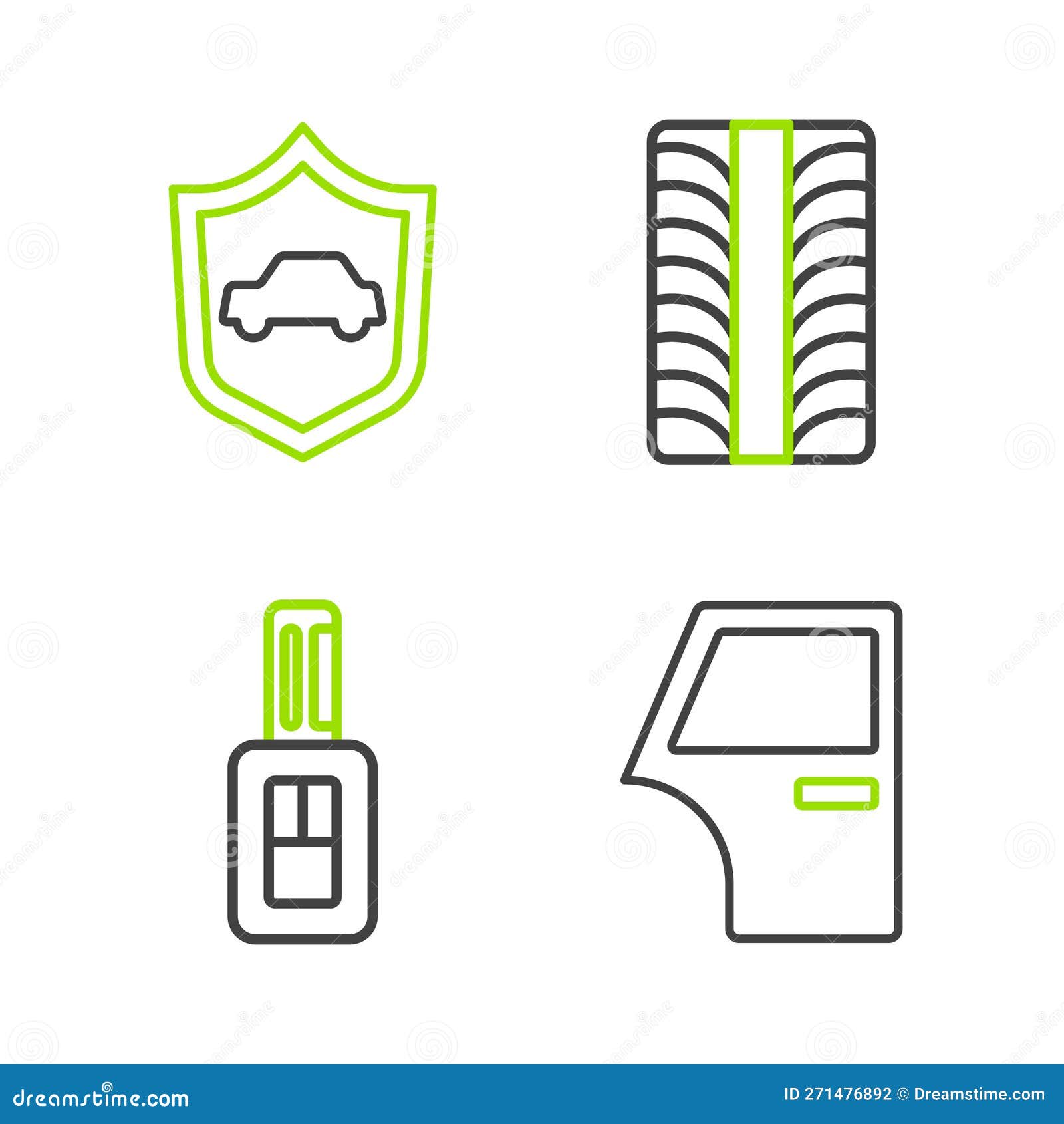 Set Line Car Door, Key with Remote, Tire Wheel and Shield Icon. Vector ... Set Line Car Door, Key with Remote, Tire Wheel and Shield Icon. Vector ...