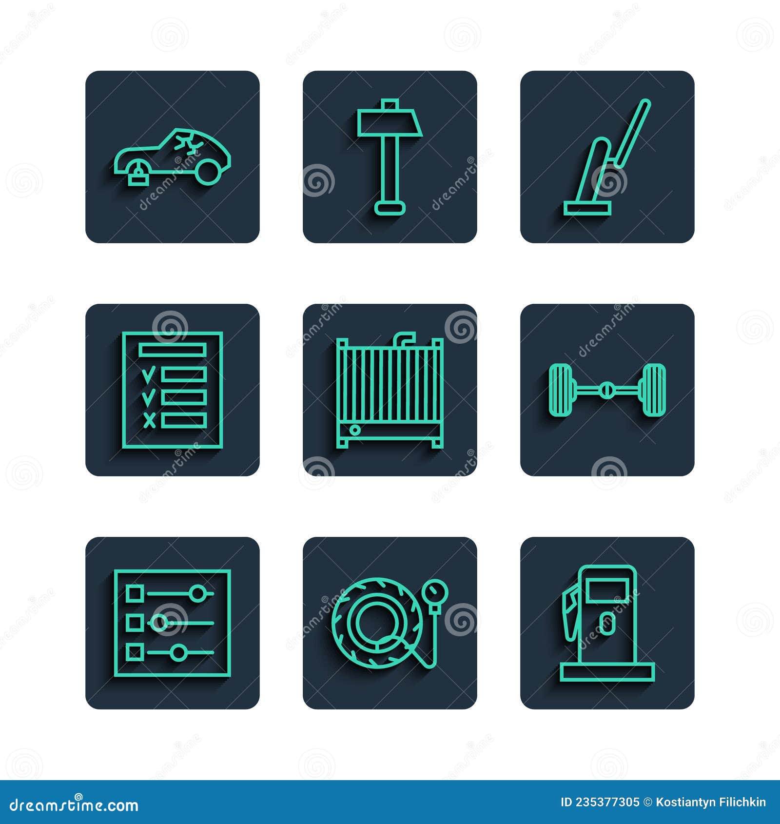 Set Line Car Settings, Tire Pressure Gauge, Petrol or Gas Station ... Set Line Car Settings, Tire Pressure Gauge, Petrol or Gas Station ...