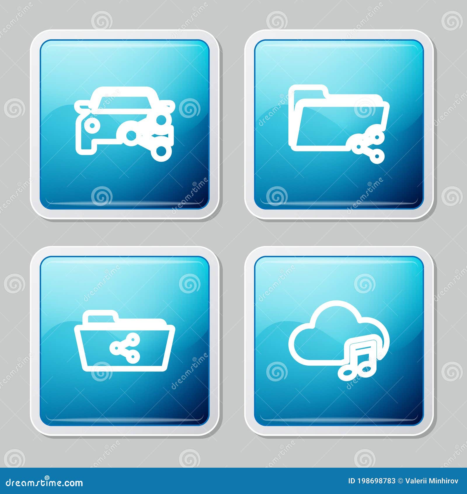 Set Line Car Sharing, Share Folder, and Music Streaming Service Icon ...