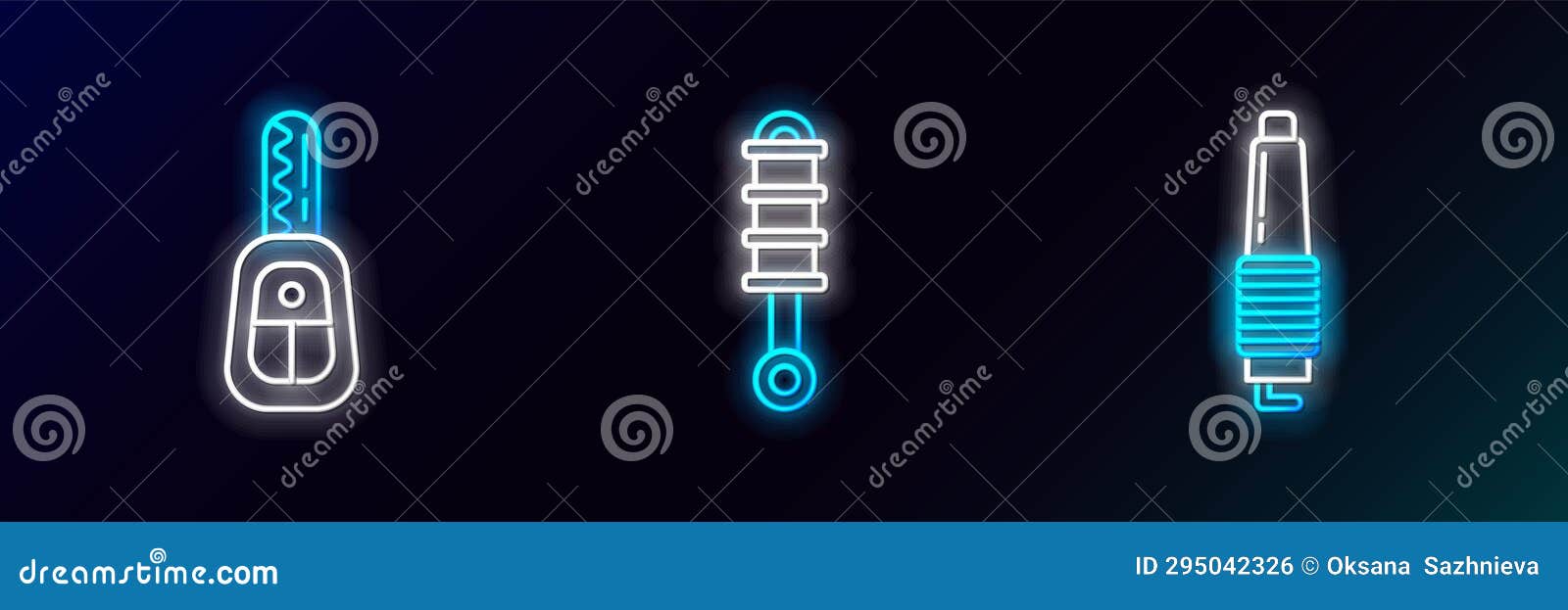 Set Line Car Spark Plug, Key with Remote and Shock Absorber Icon ...