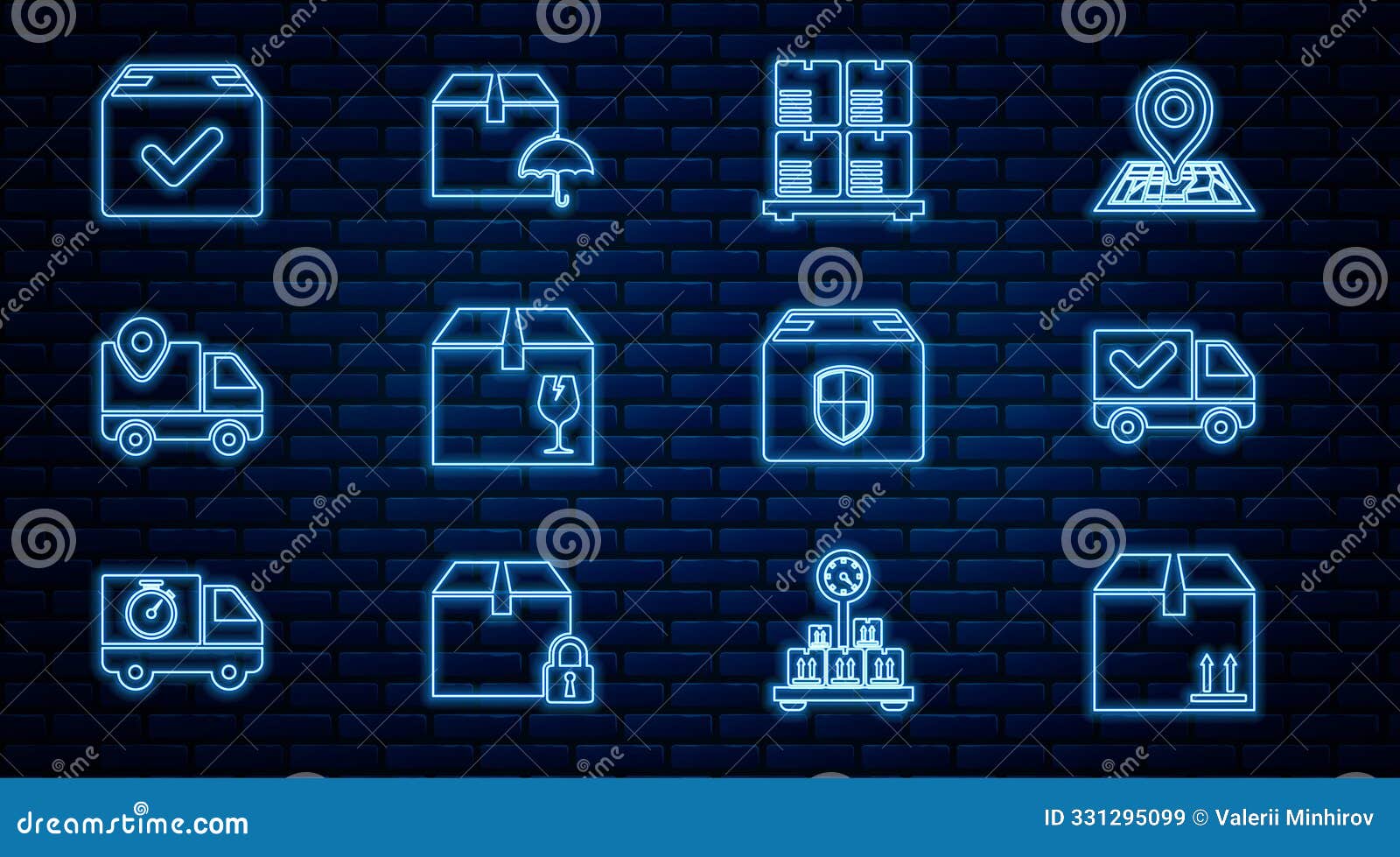Set Line Cardboard Boxes On Pallet, Barcode, Delivery Truck With Gift ... Set Line Cardboard Boxes On Pallet, Barcode, Delivery Truck With Gift ...