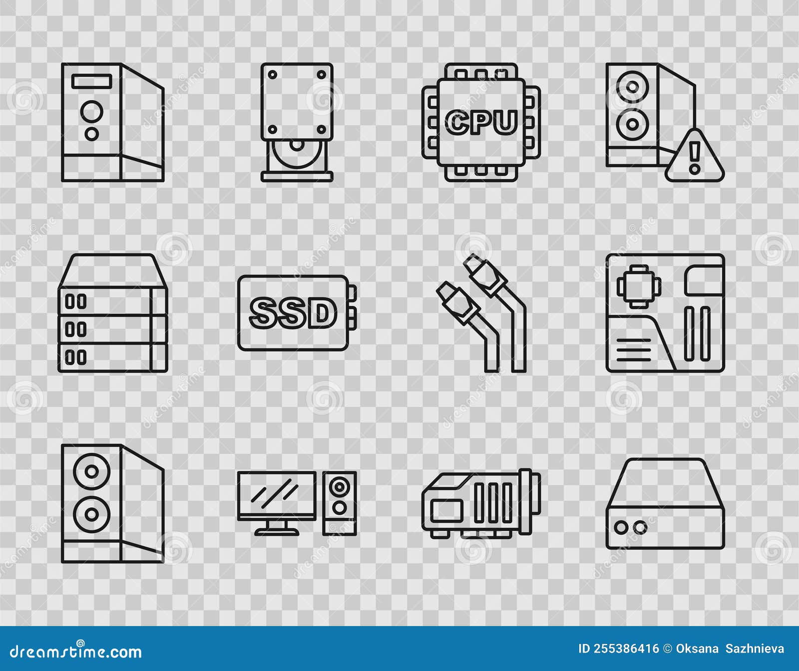 Set Line Case of Computer, Server, Data, Web Hosting, Processor with ... Set Line Case of Computer, Server, Data, Web Hosting, Processor with ...