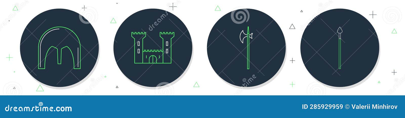 Set Medieval Halberd, Decree, Parchment, Scroll, Torch Flame And ...