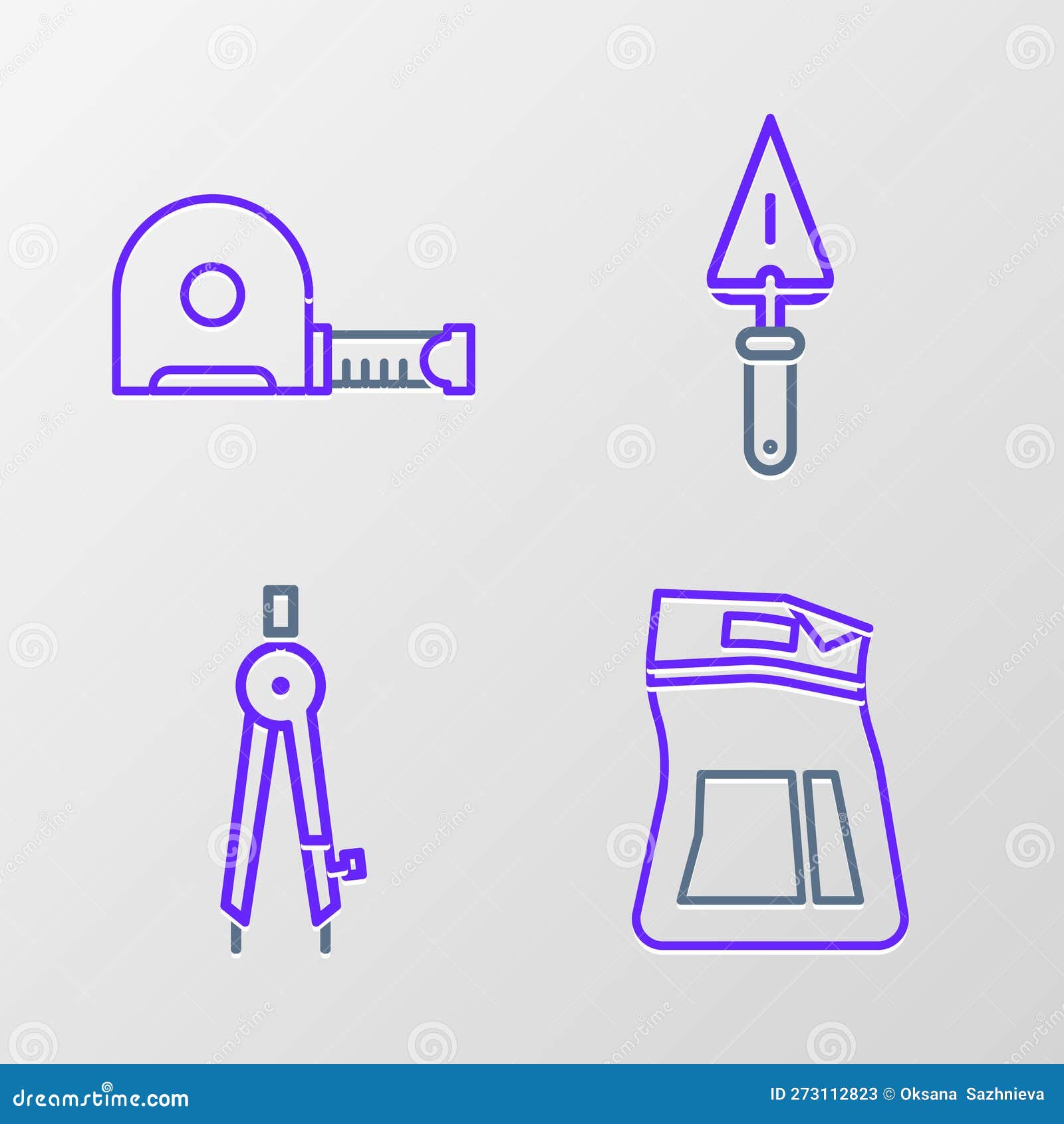 Set Line Cement Bag, Drawing Compass, Trowel and Roulette Construction ...
