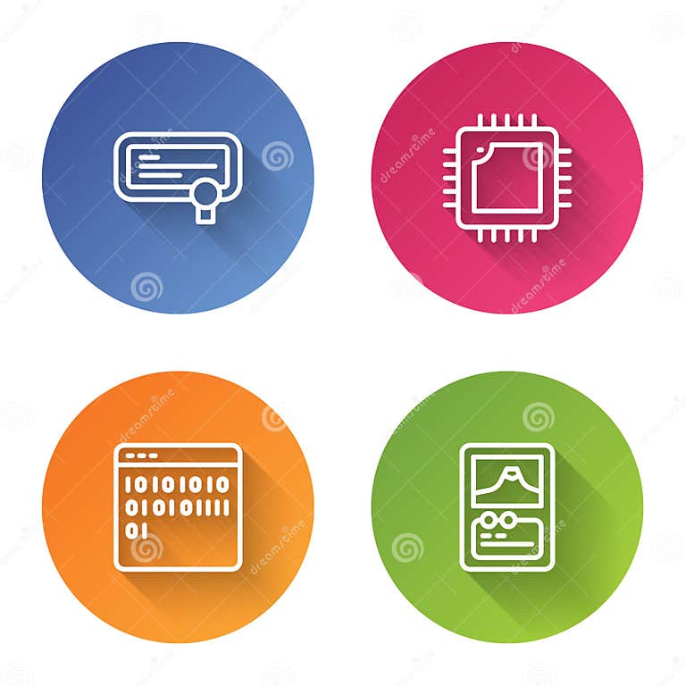 Set Line Certificate Template Processor With Cpu Binary Code And Card Game Color Circle