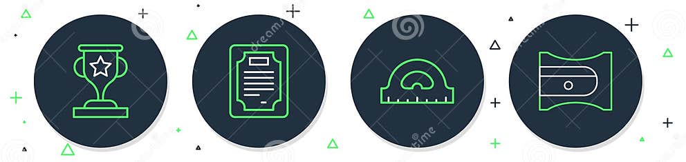 Set Line Certificate Template, Protractor Grid, Award Cup and Pencil ...
