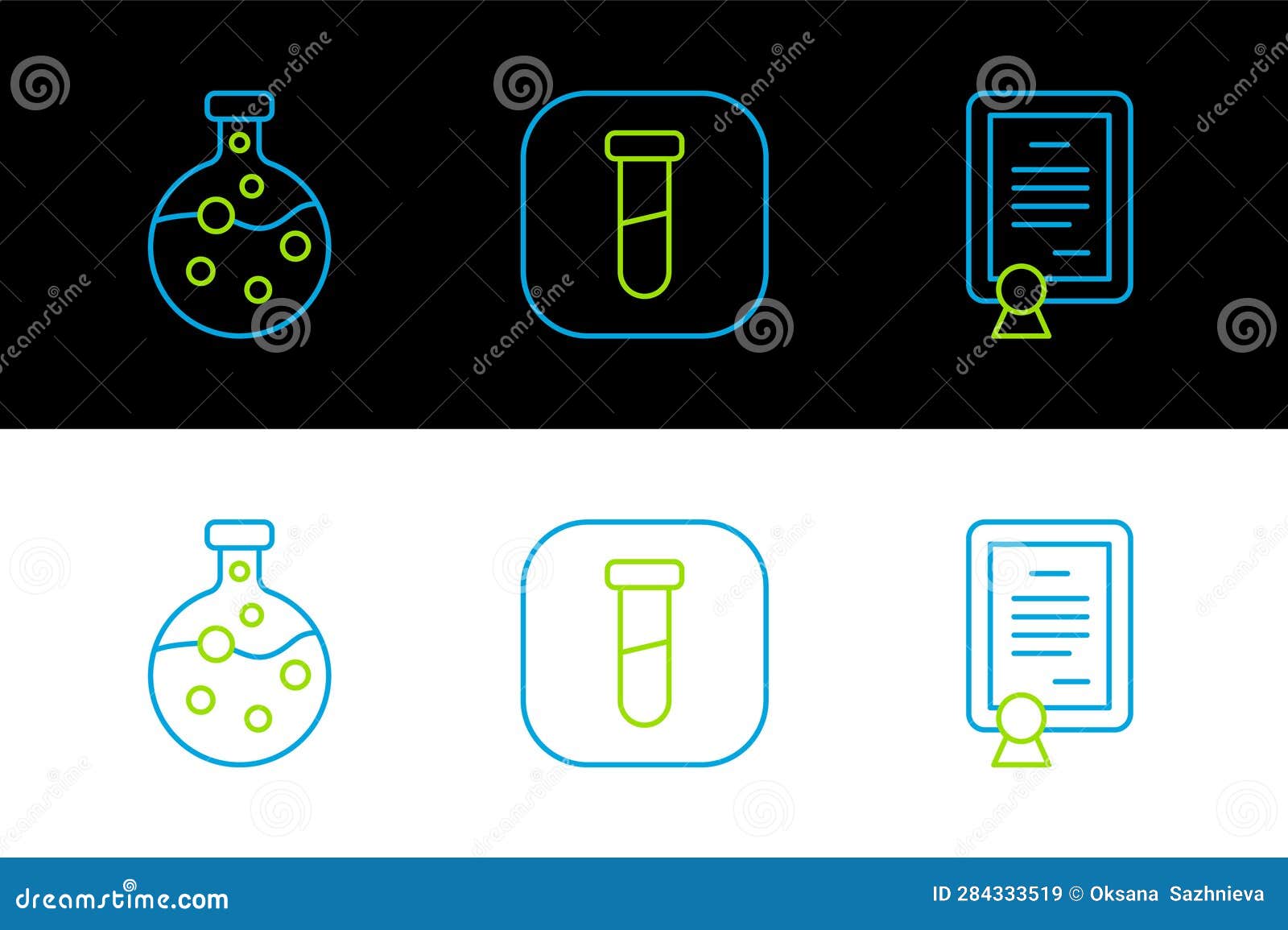 Set Line Certificate Template, Test Tube and Flask and Icon. Vector ...