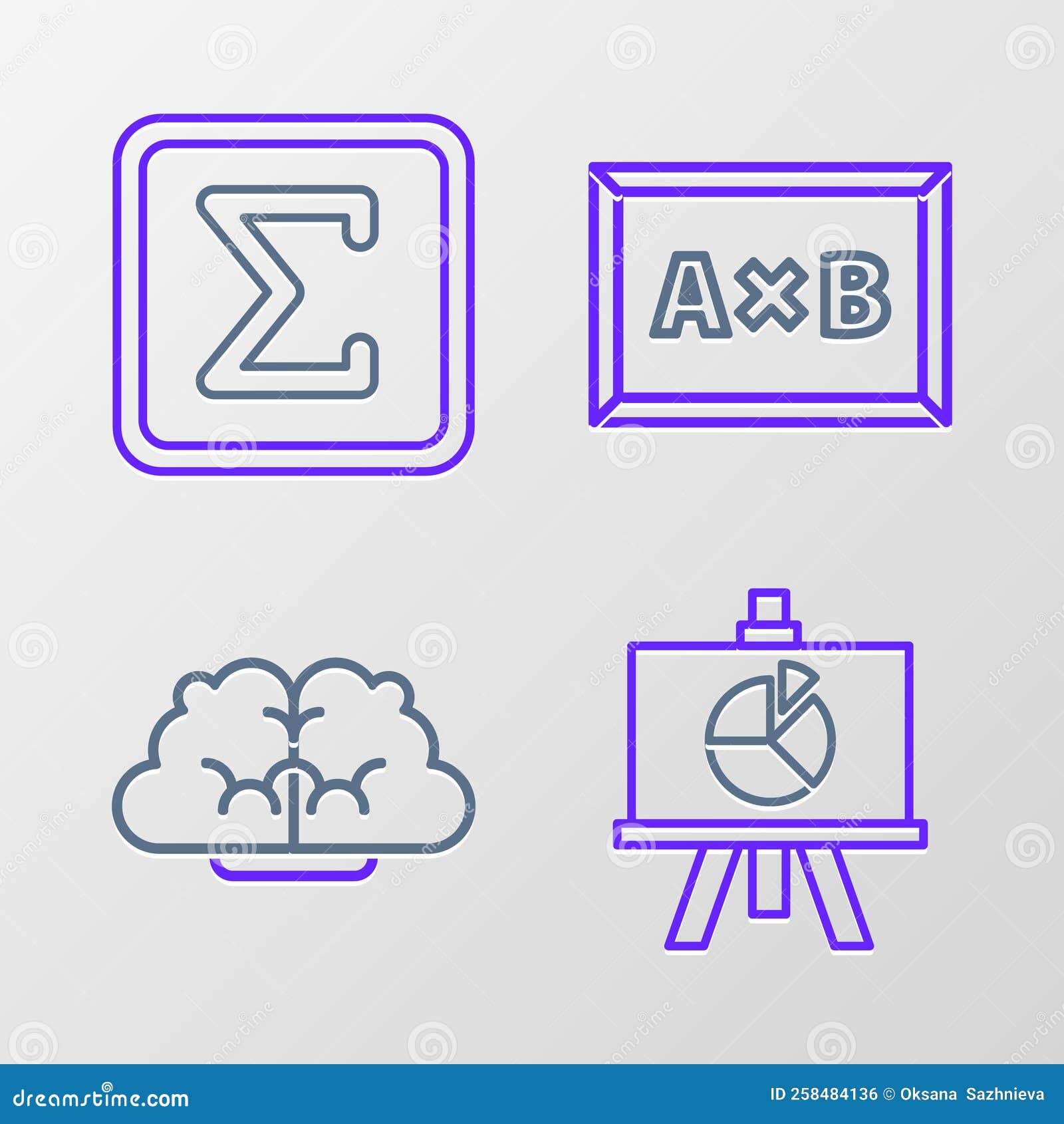 Set Line Chalkboard with Diagram, Human Brain, and Sigma Symbol Icon ... Set Line Chalkboard with Diagram, Human Brain, and Sigma Symbol Icon ...