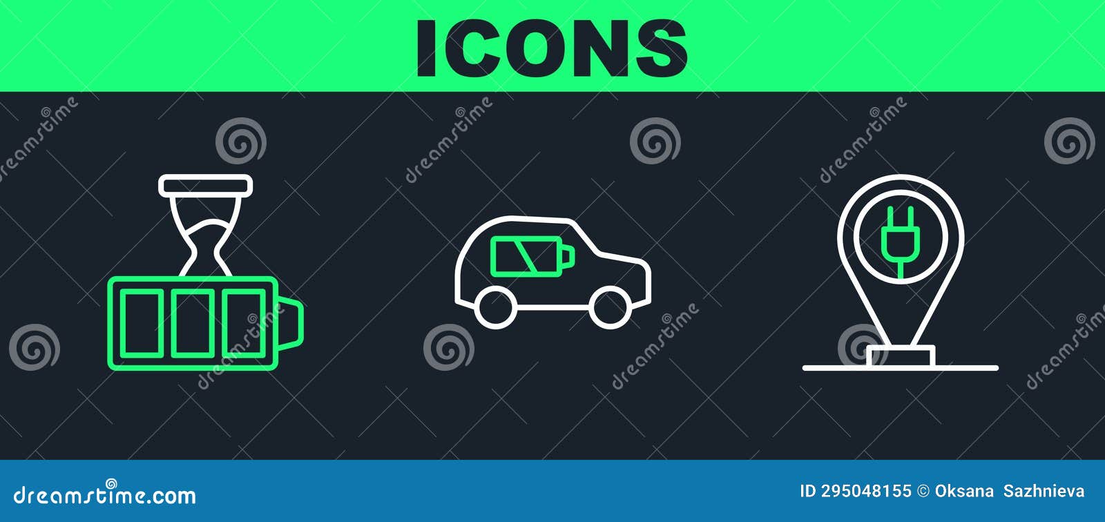 Set Line Charging Parking Electric Car, Battery Charge and Electric ...