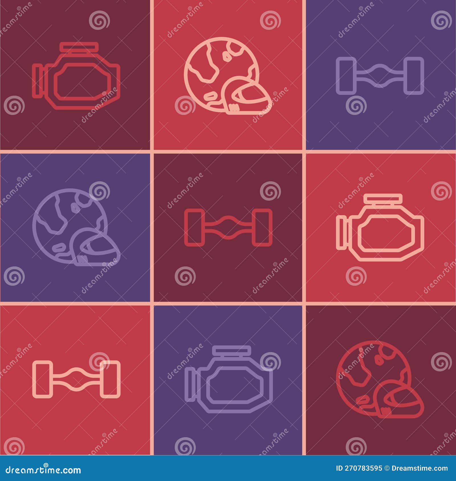 Set Line Check Engine, Chassis Car and Racing Helmet Icon. Vector Stock ...