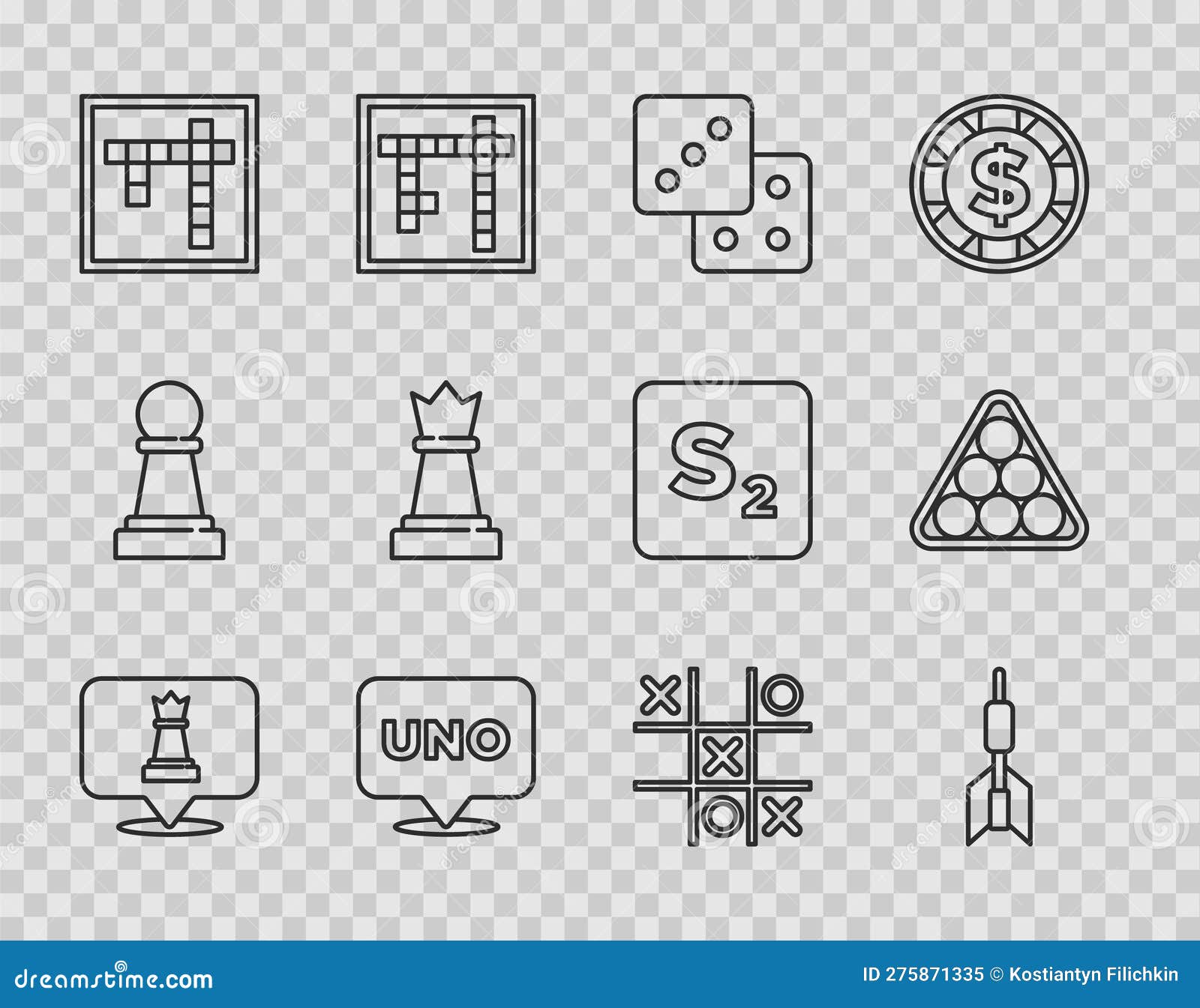 Set Line Chess, Dart Arrow, Game Dice, Uno Card Game, Bingo, Tic Tac ... Set Line Chess, Dart Arrow, Game Dice, Uno Card Game, Bingo, Tic Tac ...