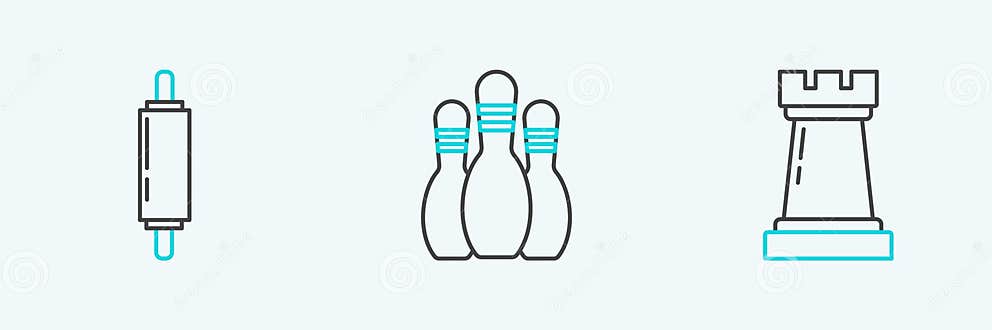 Set Line Chess Symbol, Rolling Pin and Bowling Icon. Vector Stock ...
