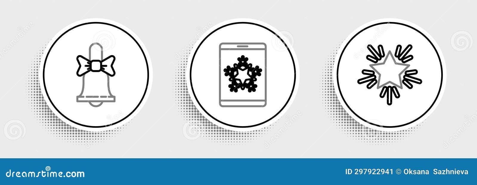 Set Line Christmas Star, Merry Ringing Bell and on Smartphone and ...