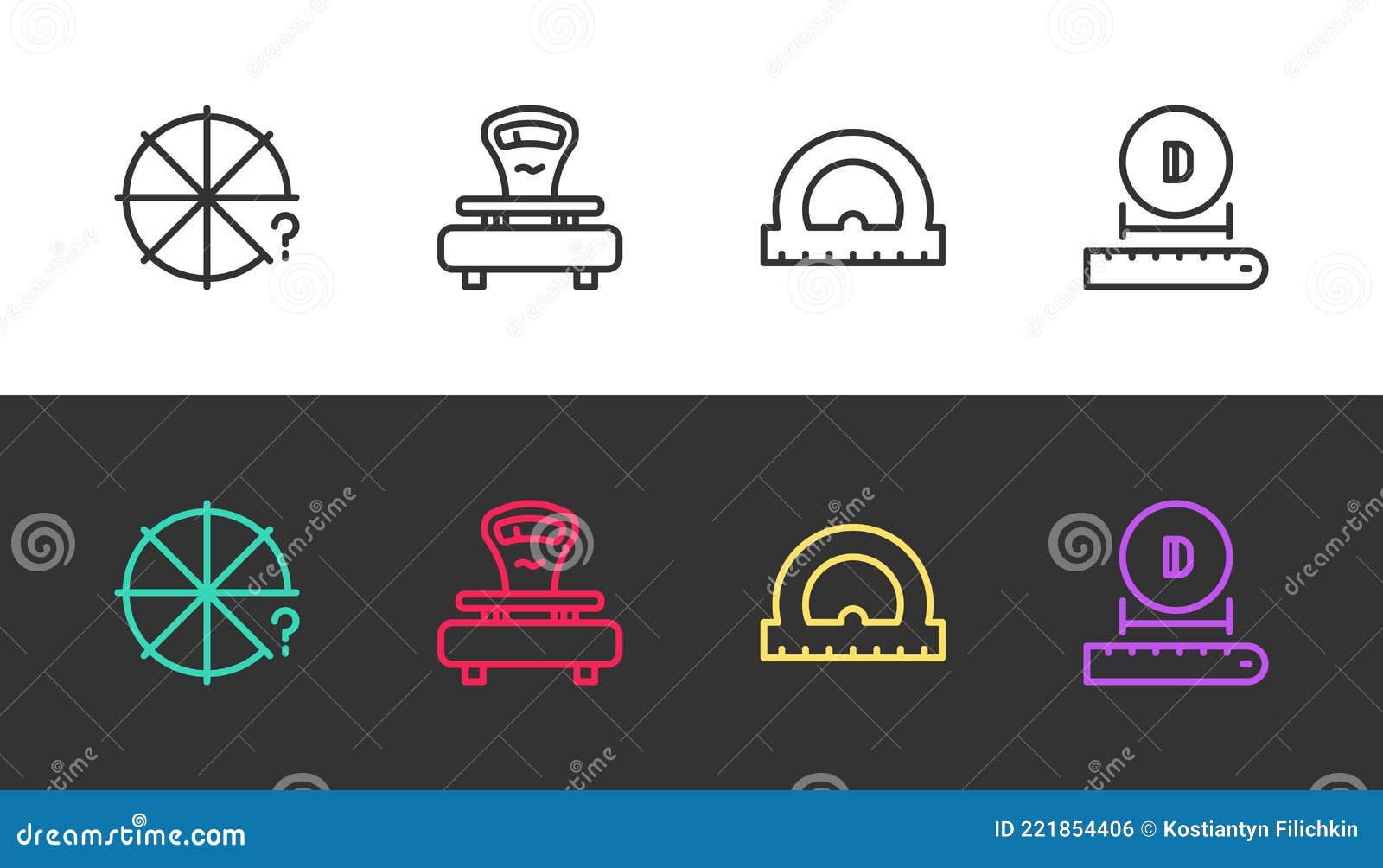 Set Line Circle of Pieces, Scales, Protractor and Diameter on Black and ...