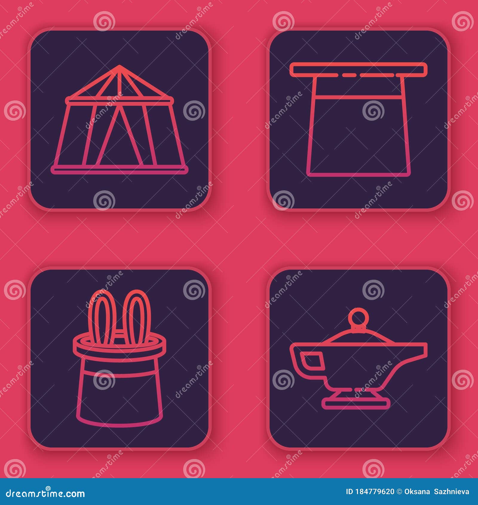 Set Line Circus Tent, Magician Hat and Rabbit Ears, Magician Hat and ...