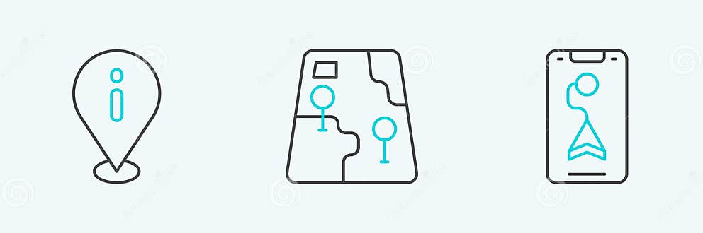 Set Line City Map Navigation, Location with Information and Icon ...