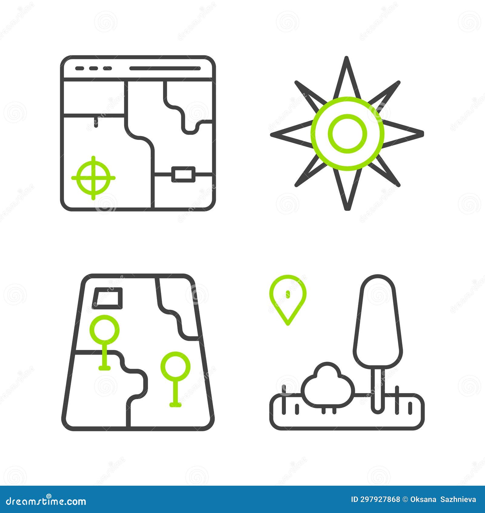 Set Line City Map Navigation, Wind Rose and Infographic of City Icon ...