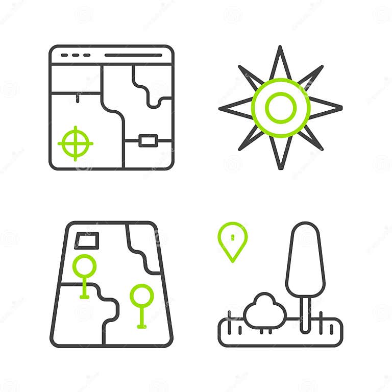 Set Line City Map Navigation, Wind Rose and Infographic of City Icon ...