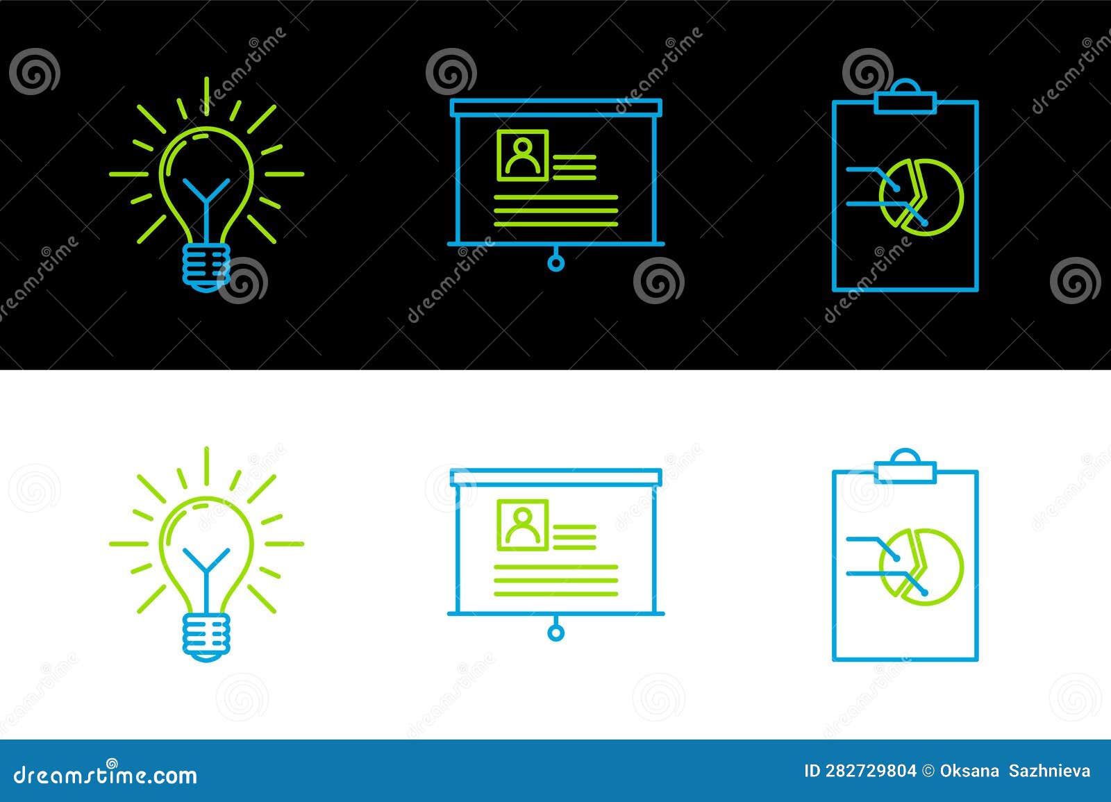 Set Line Clipboard with Graph Chart, Light Bulb Rays Shine and Concept ...