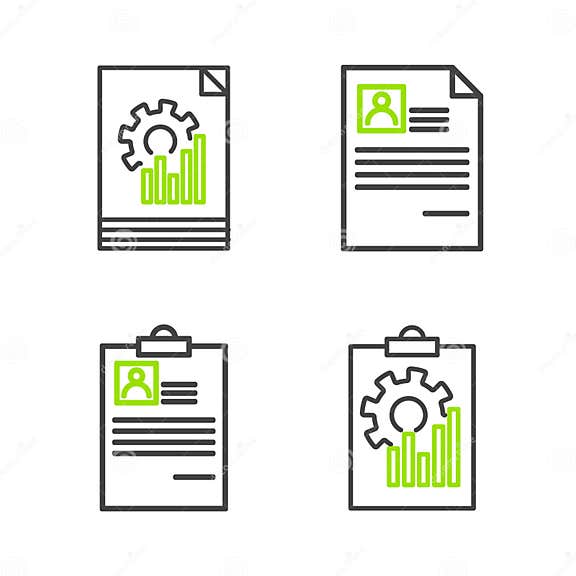 Set Line Clipboard with Graph Chart, Resume, Resume and Document Icon ...