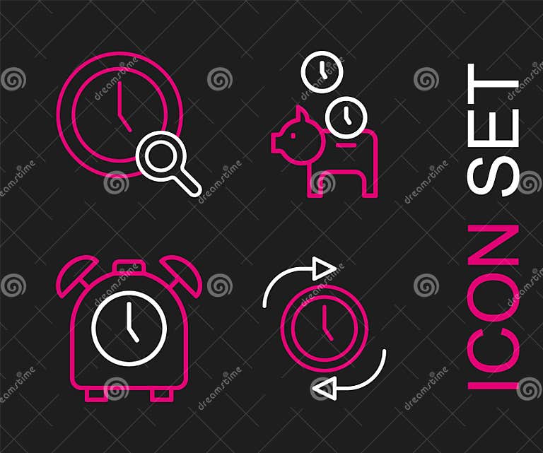 Set Line Clock with Arrow, Alarm Clock, Piggy Bank Coin and Magnifying ... Set Line Clock with Arrow, Alarm Clock, Piggy Bank Coin and Magnifying ...