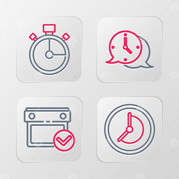 Set Line Clock, Calendar with Check Mark, Speech Bubble and Stopwatch ... Set Line Clock, Calendar with Check Mark, Speech Bubble and Stopwatch ...