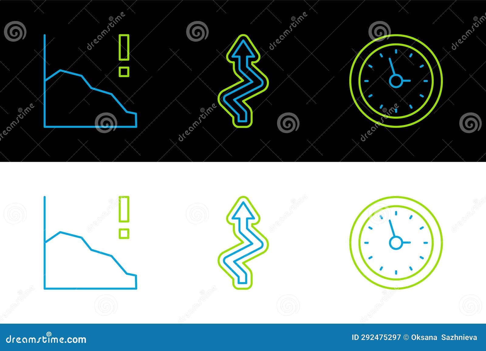 Set Line Clock, Financial Growth Decrease and Arrow Icon. Vector Stock ...