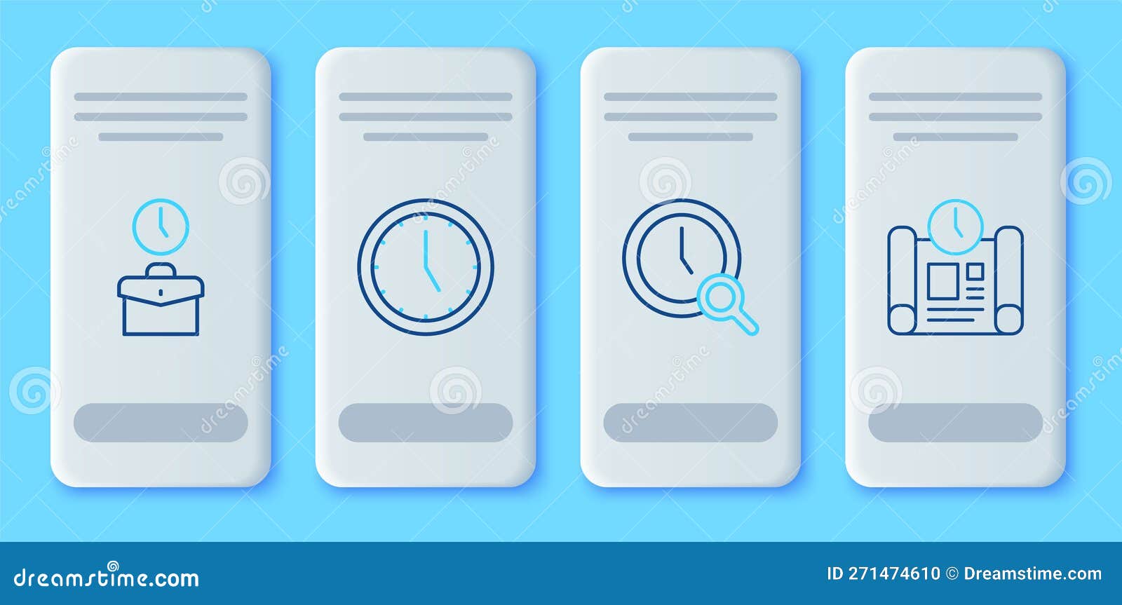 Set Line Clock, Magnifying Glass with Clock, Work Time and Project Plan ...