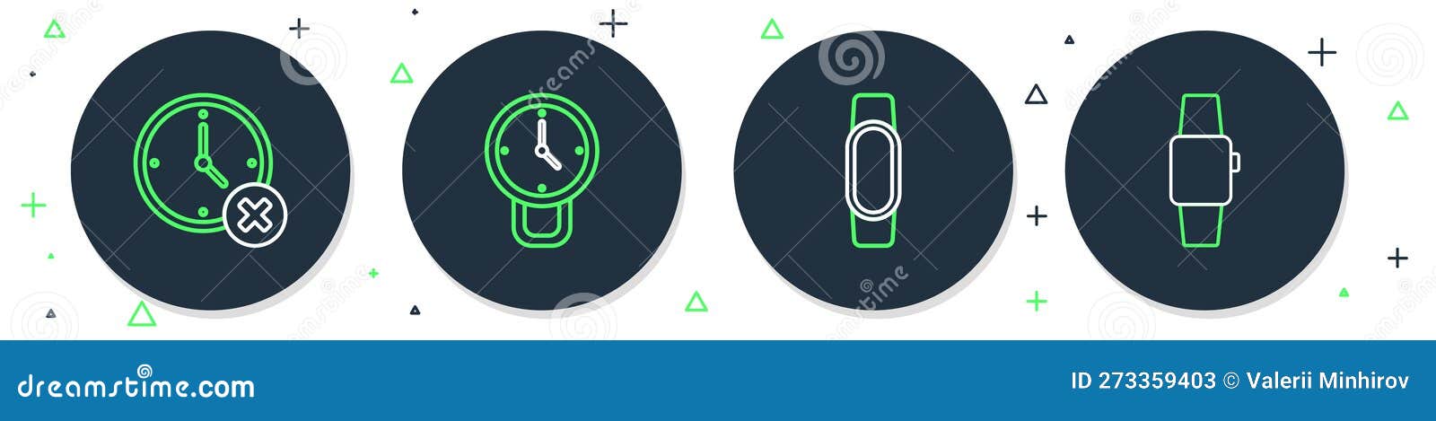 Set Line Clock, Smartwatch, Delete And Icon. Vector | CartoonDealer.com ...