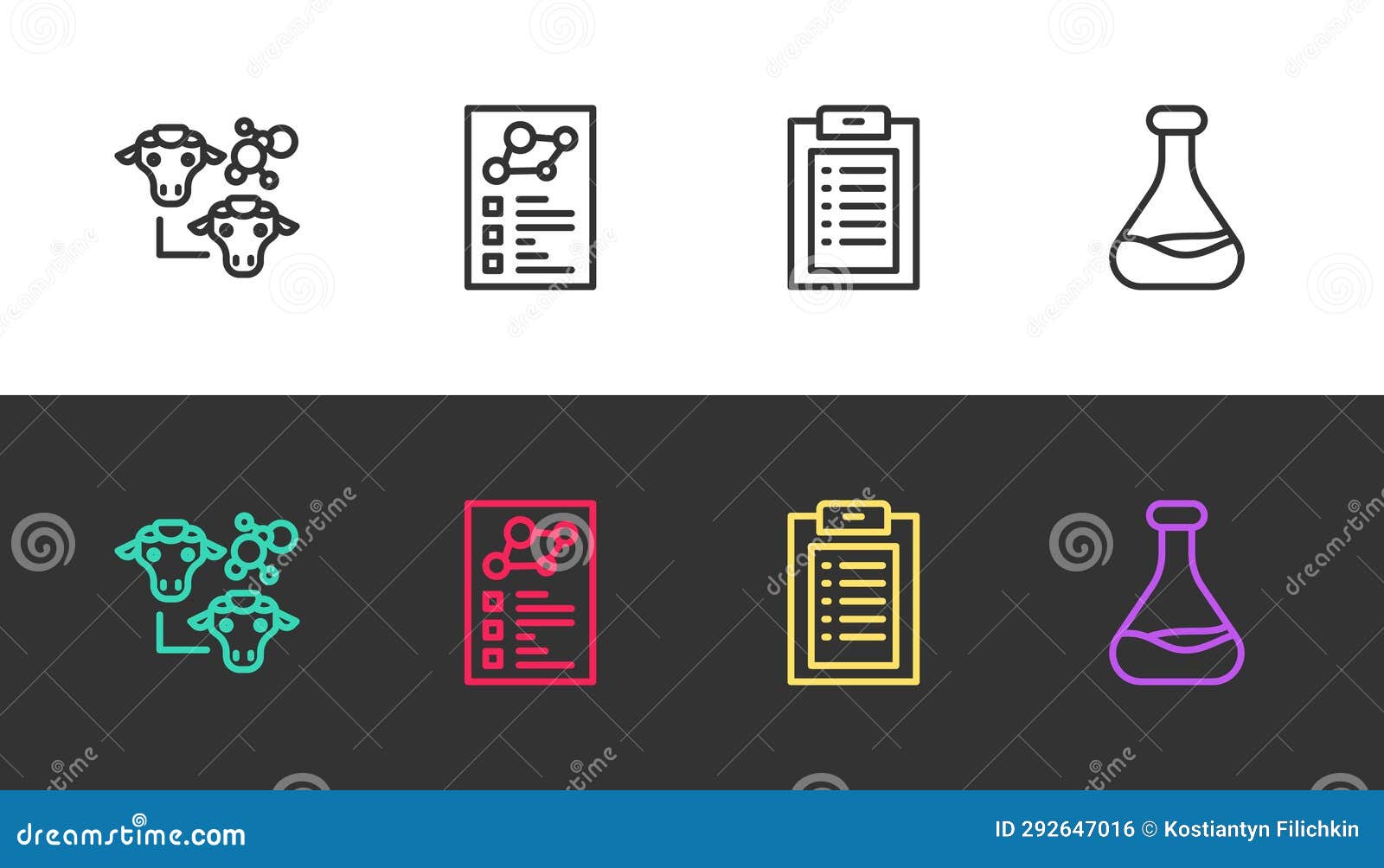 Set Line Cloning, Clinical Record, and Test Tube and Flask on Black and ...
