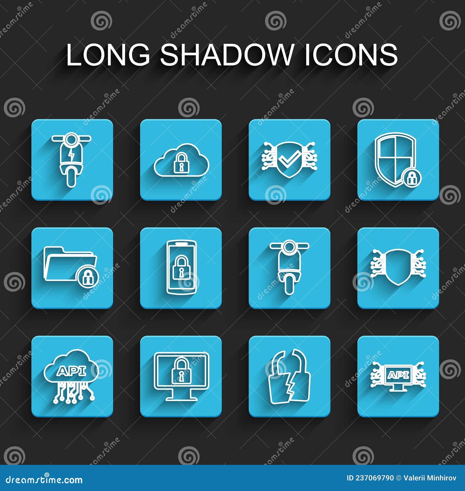 Set Line Cloud Api Interface, Lock on Monitor, Electric Scooter, Broken Cracked Lock, Computer ...