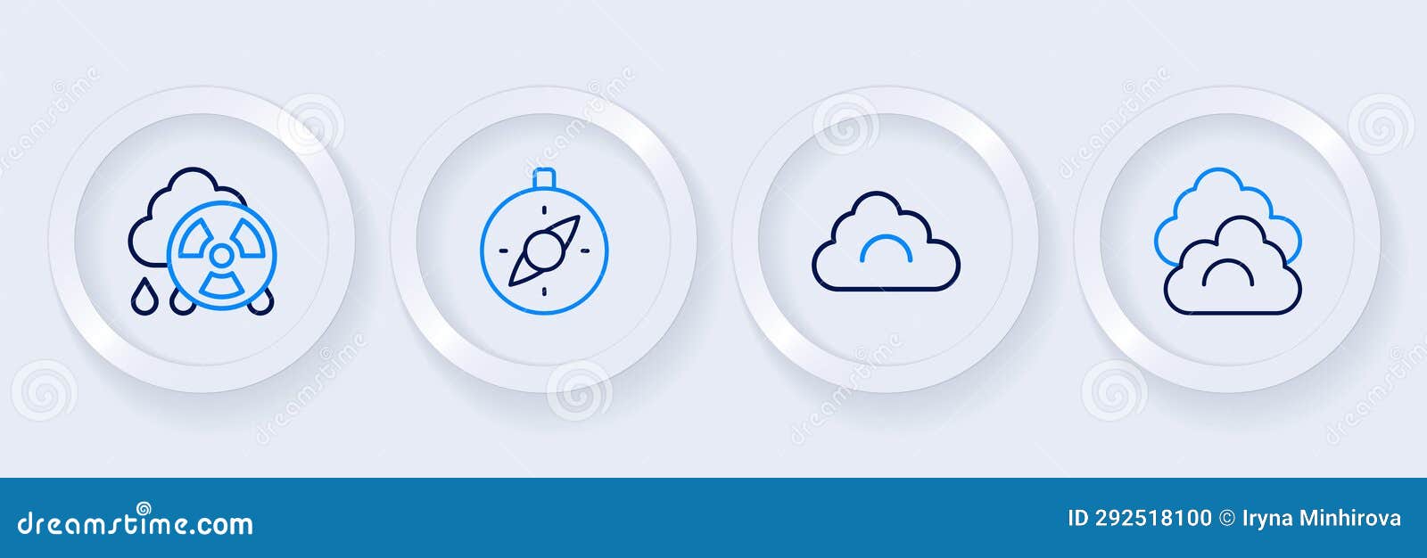 Set Line Cloud, Compass and Acid Rain Radioactive Cloud Icon. Vector ...