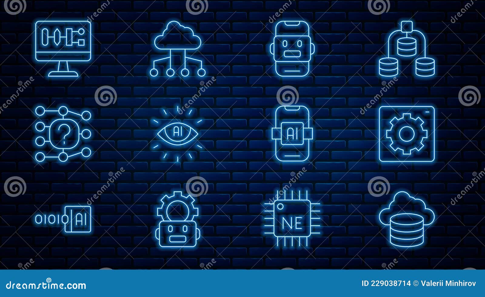Set Line Cloud Database Computer Api Interface Chat Bot Inteligencia Artificial Ai Neural ...