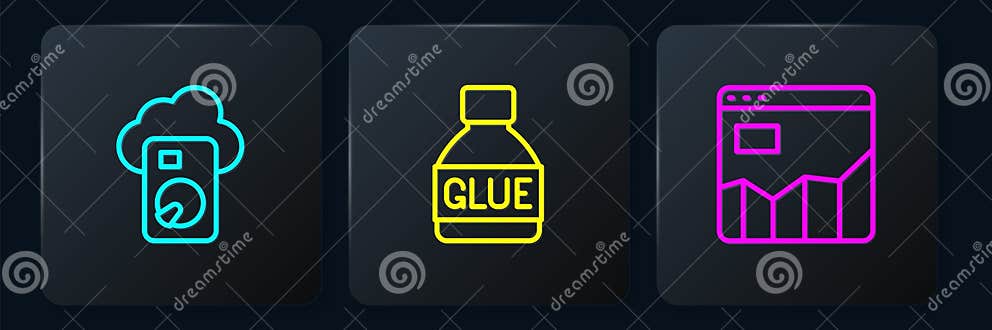 Set Line Cloud Database, Graph Chart Infographic and Glue. Black Square ...