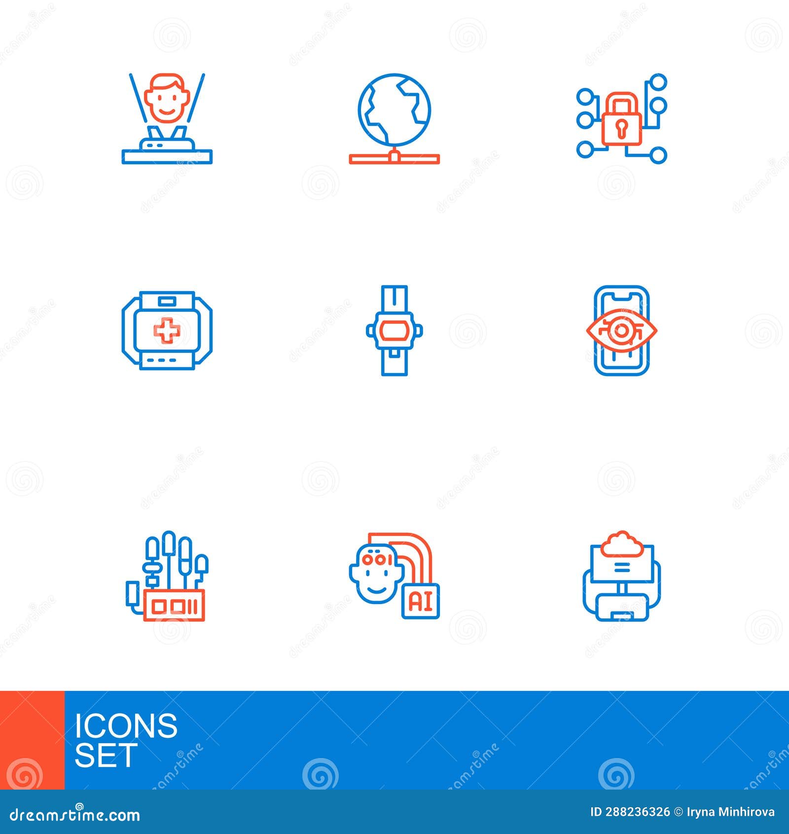 Set Line Cloud Database, Humanoid Robot, Mechanical Hand, Computer ...