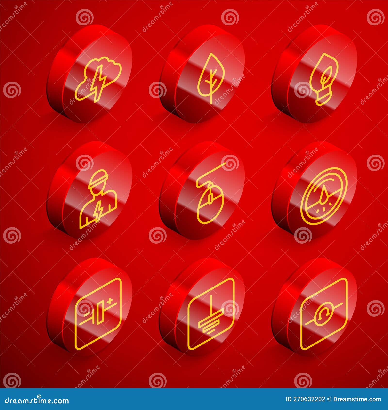 Set Line Cloud and Lightning, Leaf Eco Symbol, Light Bulb with Leaf ...