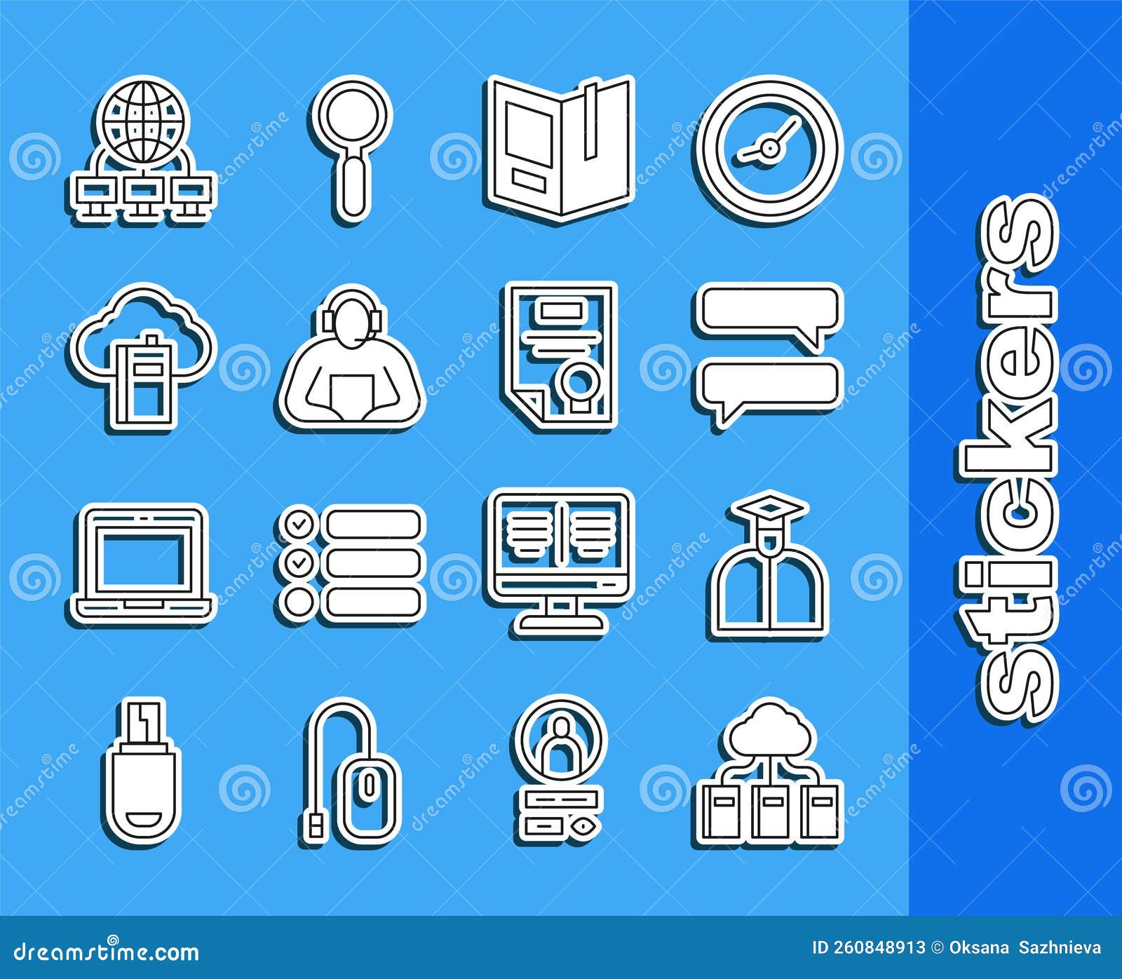 Set Line Cloud or Online Library, Student, Speech Bubble Chat, Open ...