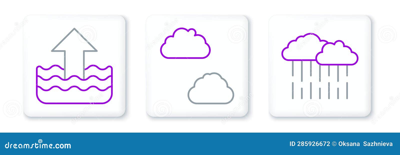 Set Line Cloud with Rain, Rise Water Level and Icon. Vector Stock ...