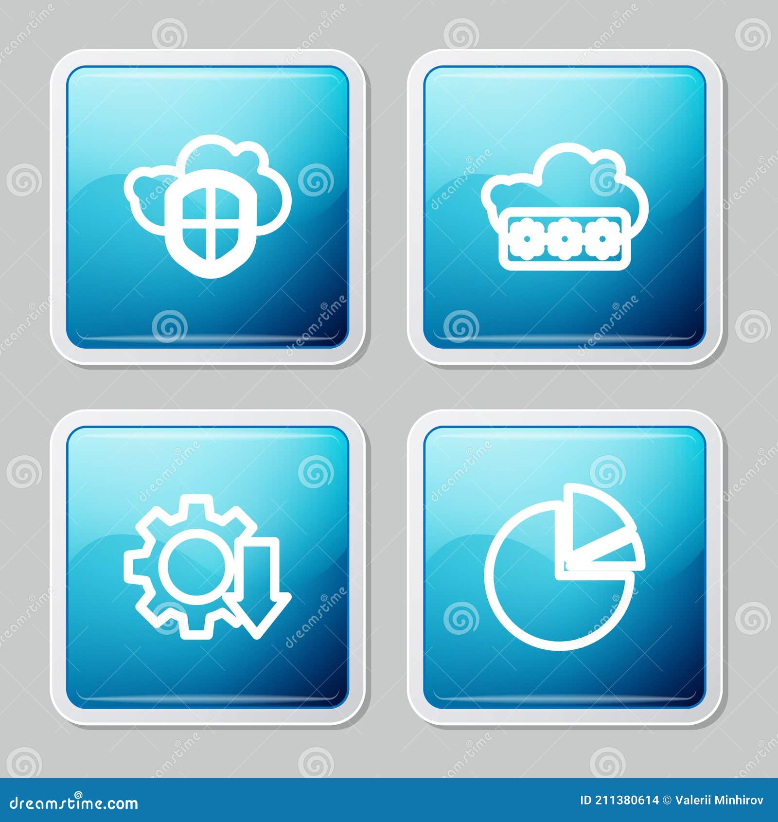 Set Line Cloud and Shield, Password Protection, Cost Reduction and Pie ...