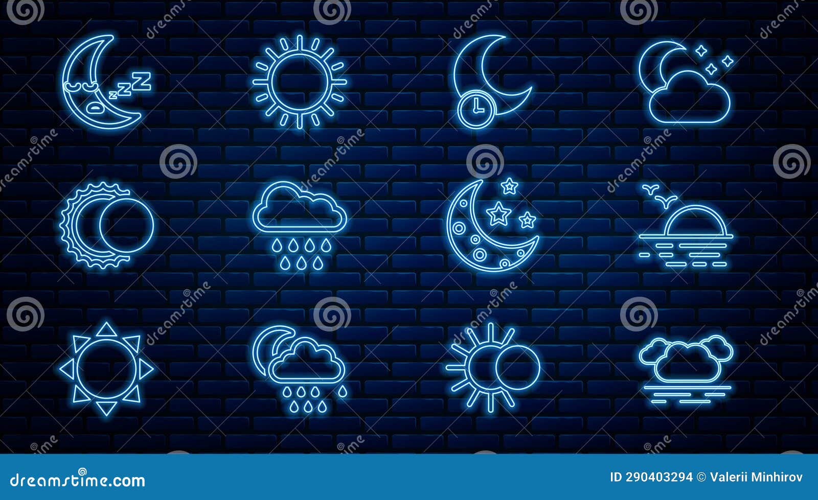 Set Line Cloud, Sunset, Sleeping Moon, with Rain, Eclipse of the Sun, Moon Icon, and Stars and ...