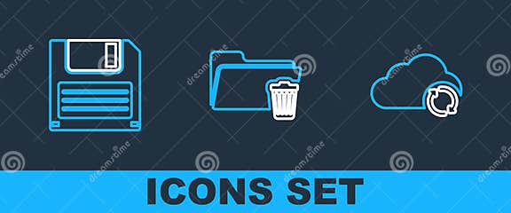 Set Line Cloud Sync Refresh, Floppy Disk and Delete Folder Icon. Vector Stock Vector ...
