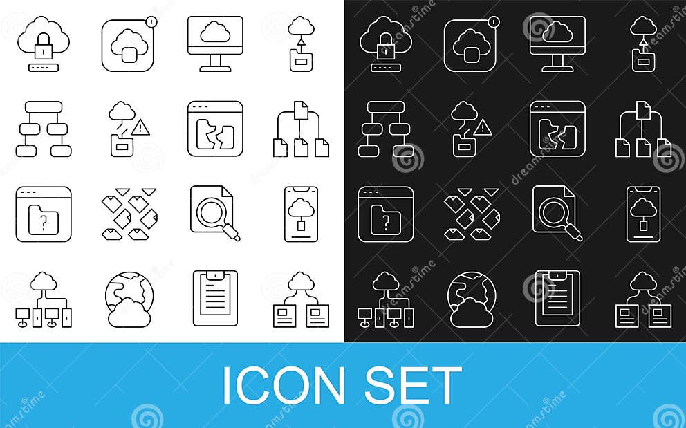 Set Line Cloud Technology Data Transfer, Folder Tree, Hierarchy Organogram Chart, Computing Lock ...