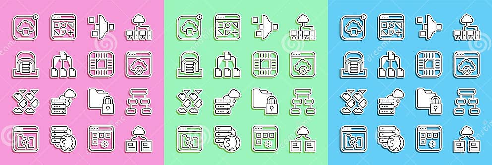Set Line Cloud Technology Data Transfer, Hierarchy Organogram Chart, Filter Setting, Folder Tree ...