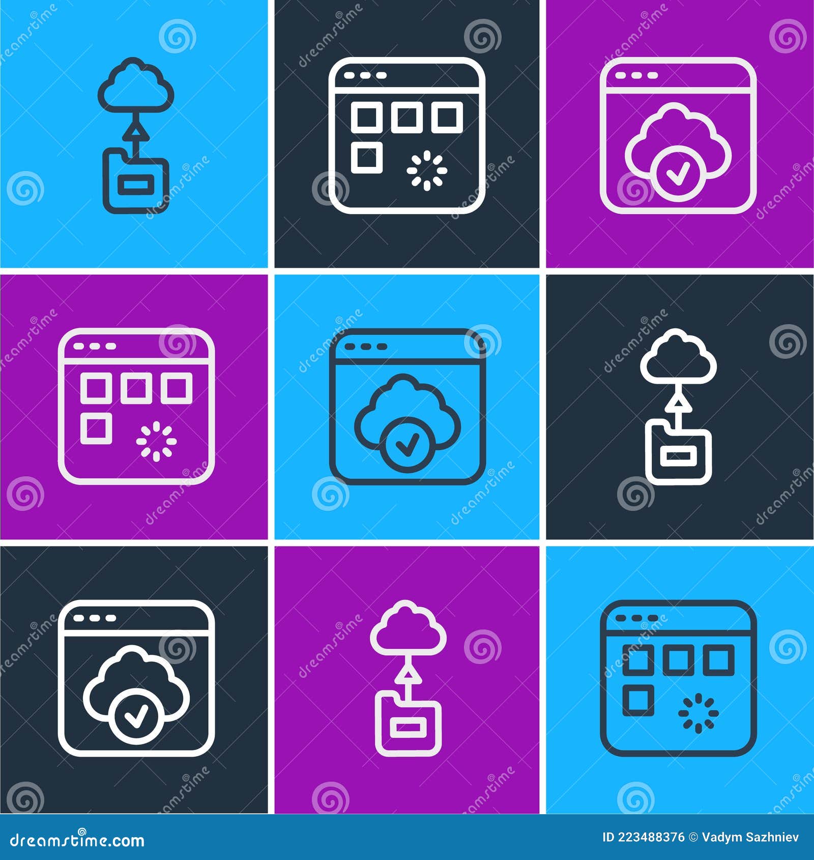 Set Line Cloud Technology Data Transfer, and Loading Window Icon. Vector Stock Vector ...