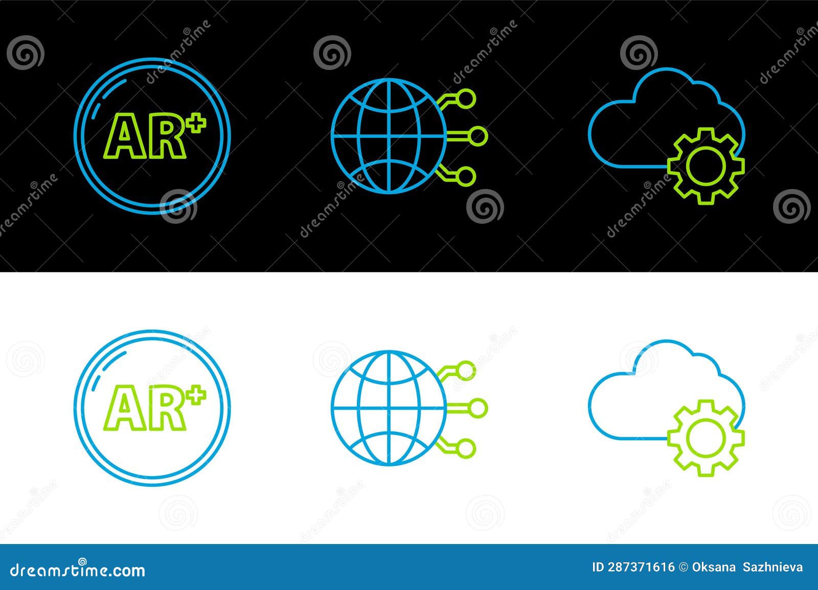 Set Line Cloud Technology Data Transfer and Storage, Ar, Augmented Reality and Global Social ...