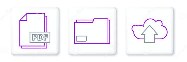 Set Line Cloud Upload, PDF File Document and Document Folder Icon ...